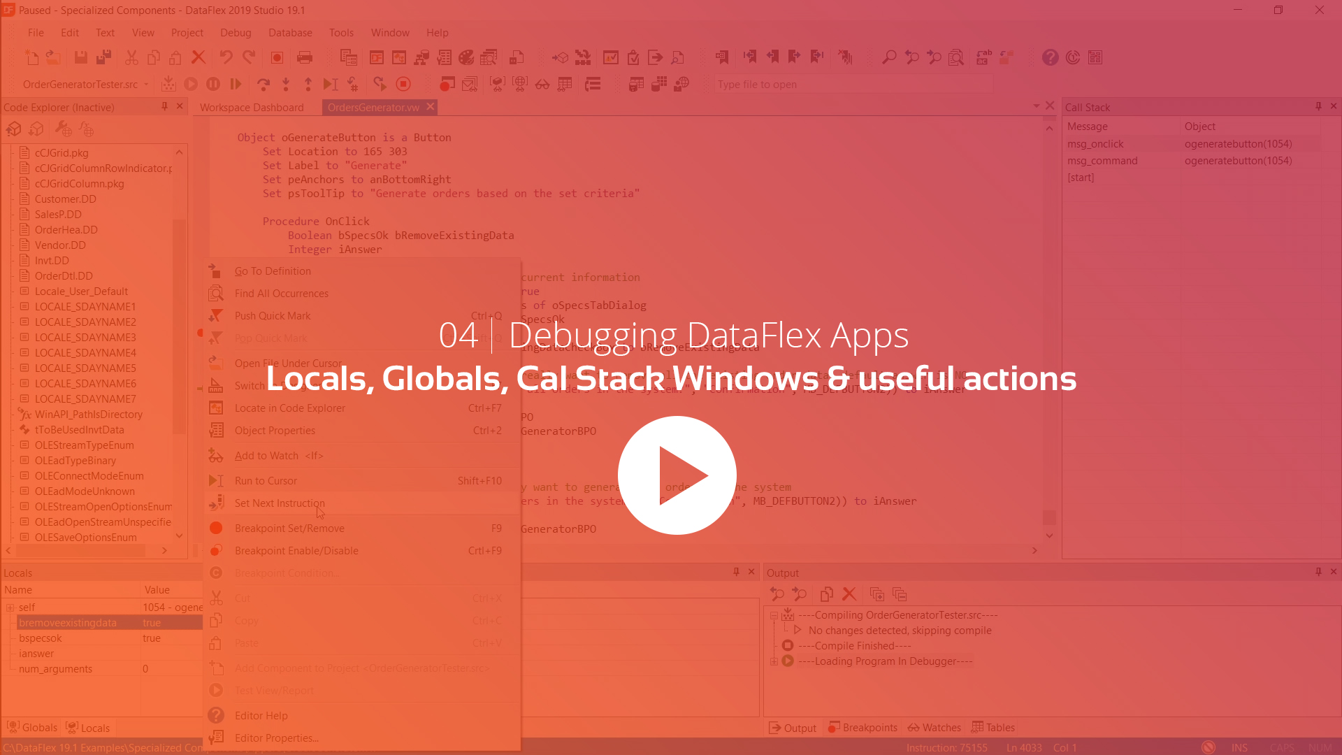 DFLC Lesson - Locals, Globals, Call Stack Windows and useful actions